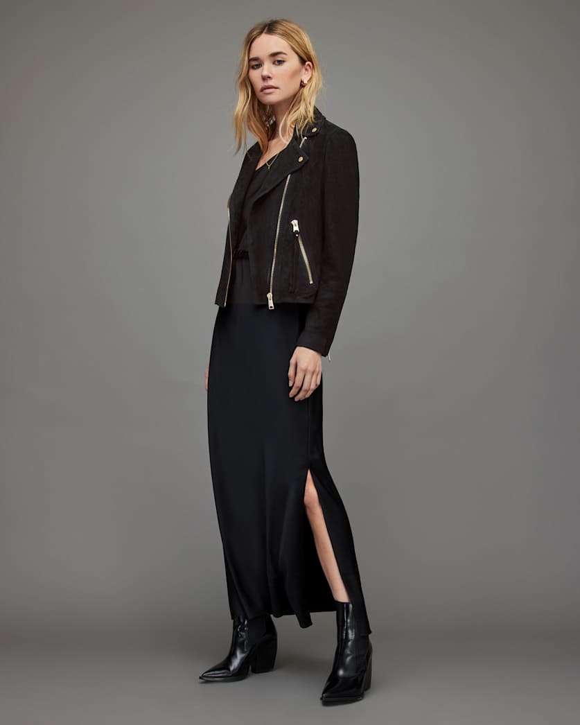 Suede Dalby Biker Jacket Black | ALLSAINTS